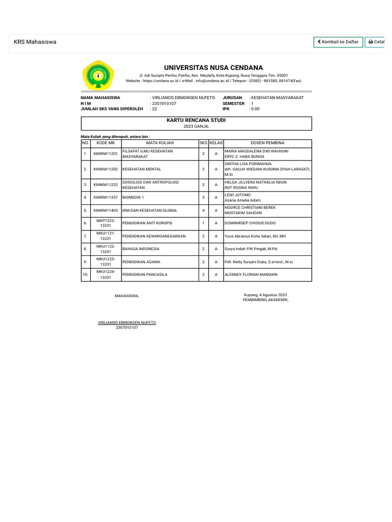 KRS Mahasiswa | PDF