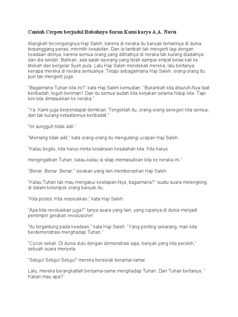 Contoh Cerpen Berjudul Robohnya Surau Kami Karya A | PDF
