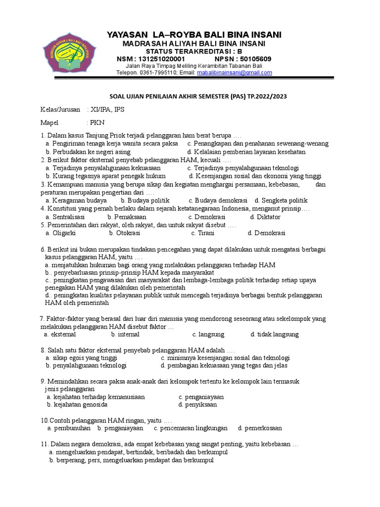 Soal PKN Kelas XI | PDF | Politik
