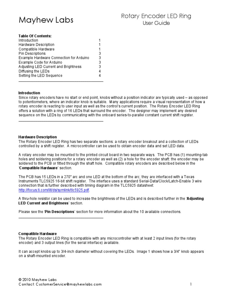 Rotary Encoder LED Ring User Guide | PDF | Resistor | Arduino