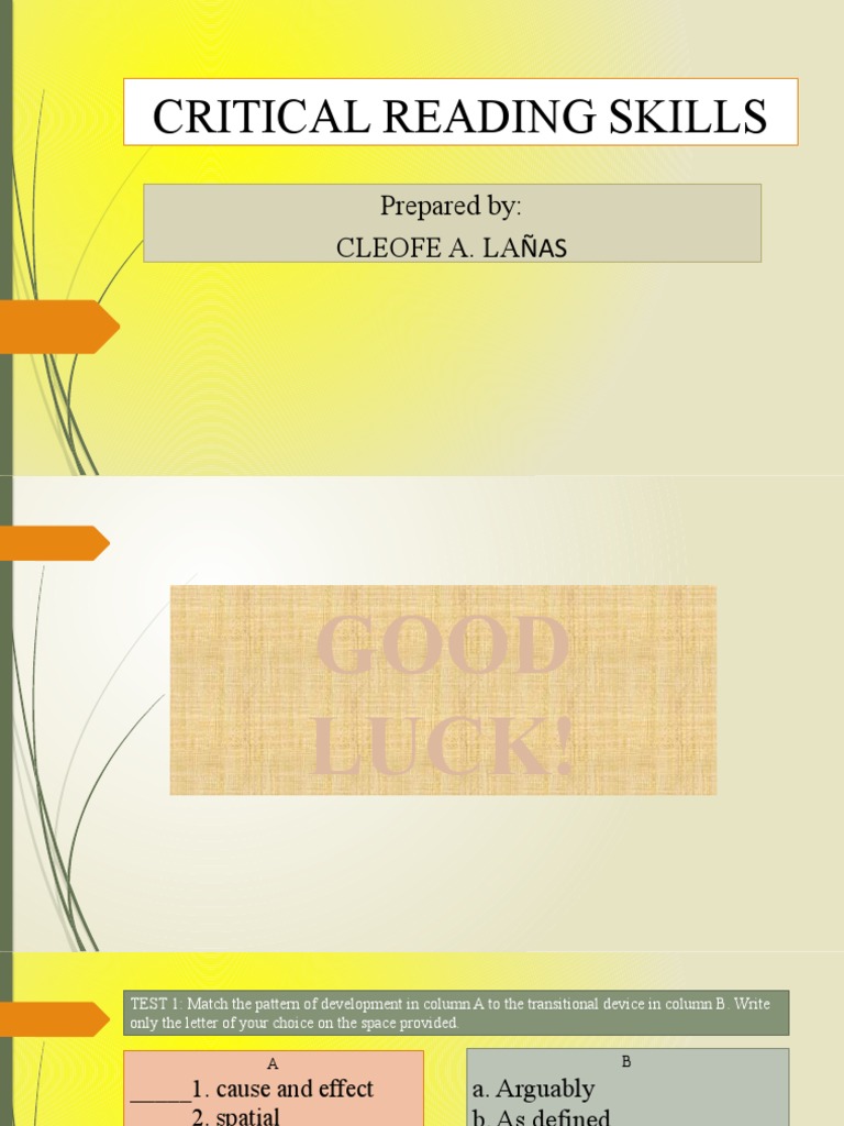 Critical Reading Skills Quiz | PDF