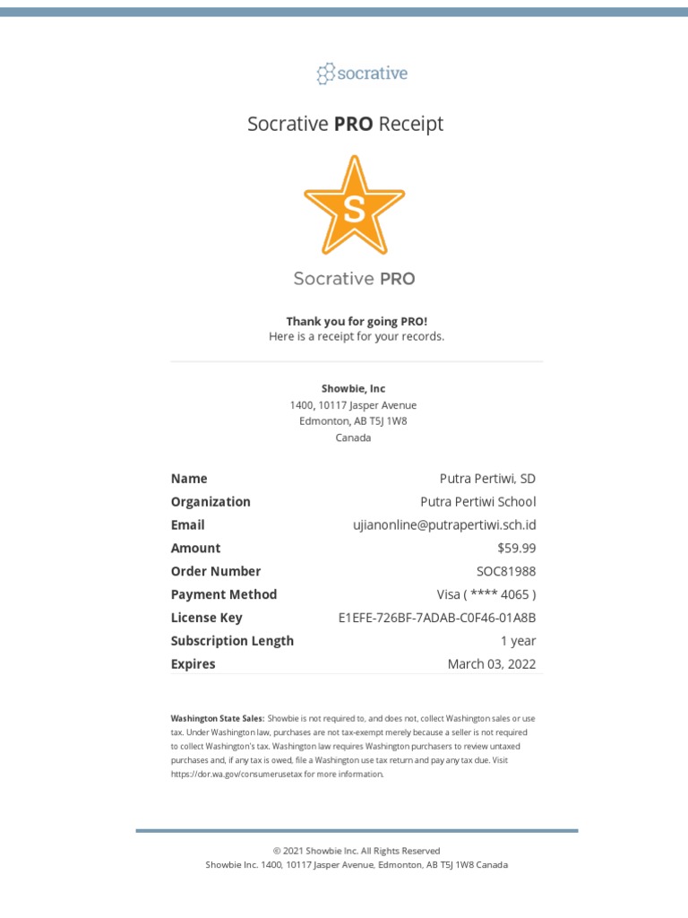Socrative PRO Receipt | PDF