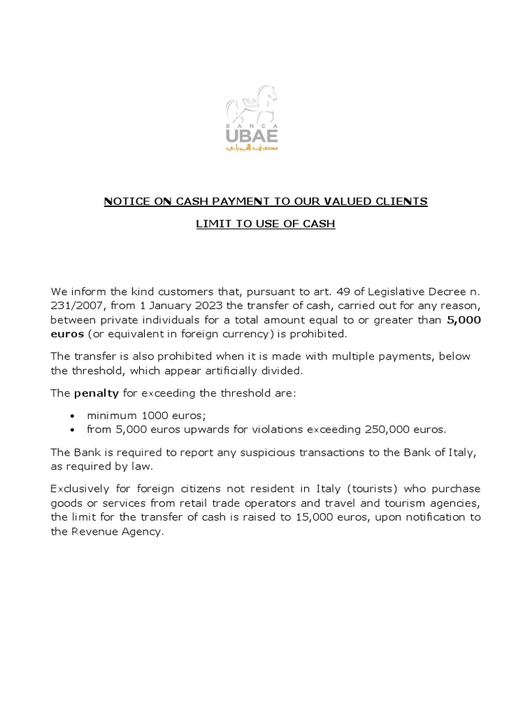 Notice On Cash Payment | PDF