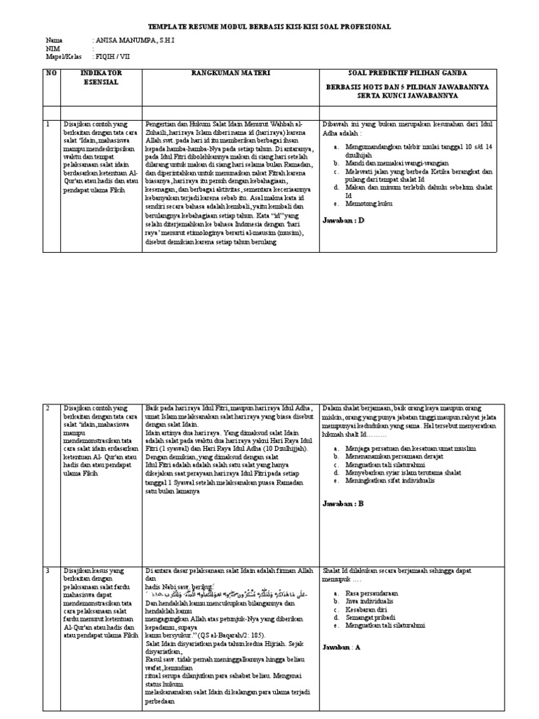 Template Resume Modul Pendalaman Materi Berbasis Kisi-Kisi Kb3 | PDF