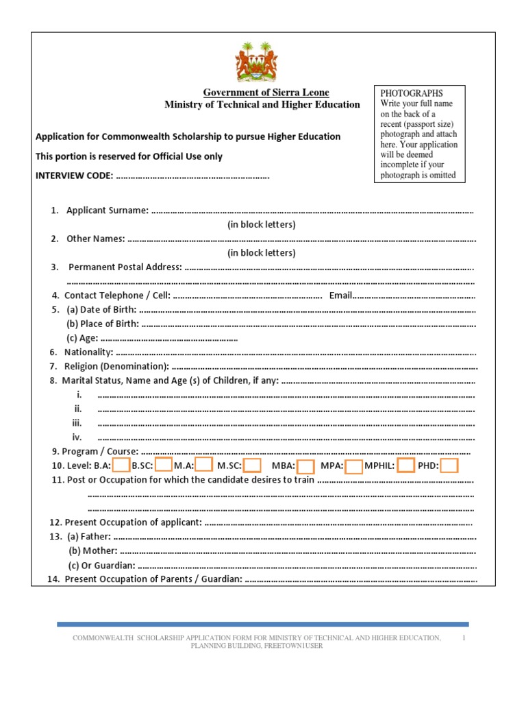 Commonwealth Scholarship Form | PDF