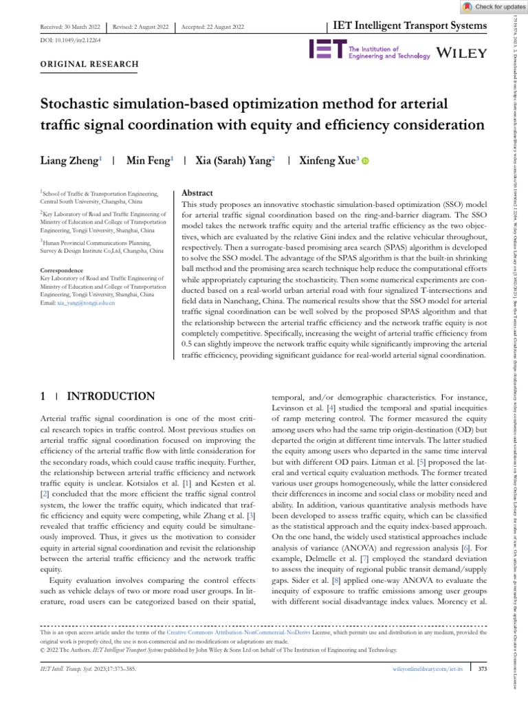IET Intelligent Trans Sys - 2022 - Stochastic simulation‐based optimization method for arterial ...
