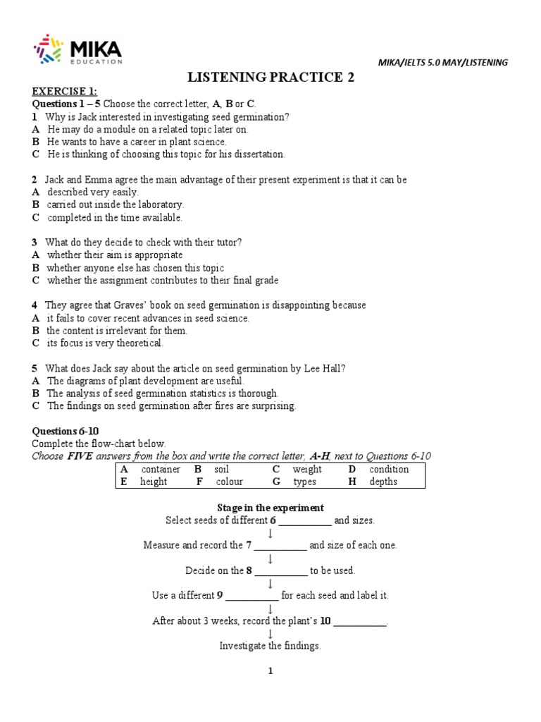 Listening Practice 2 (With Key) | PDF | Experiment | Seed