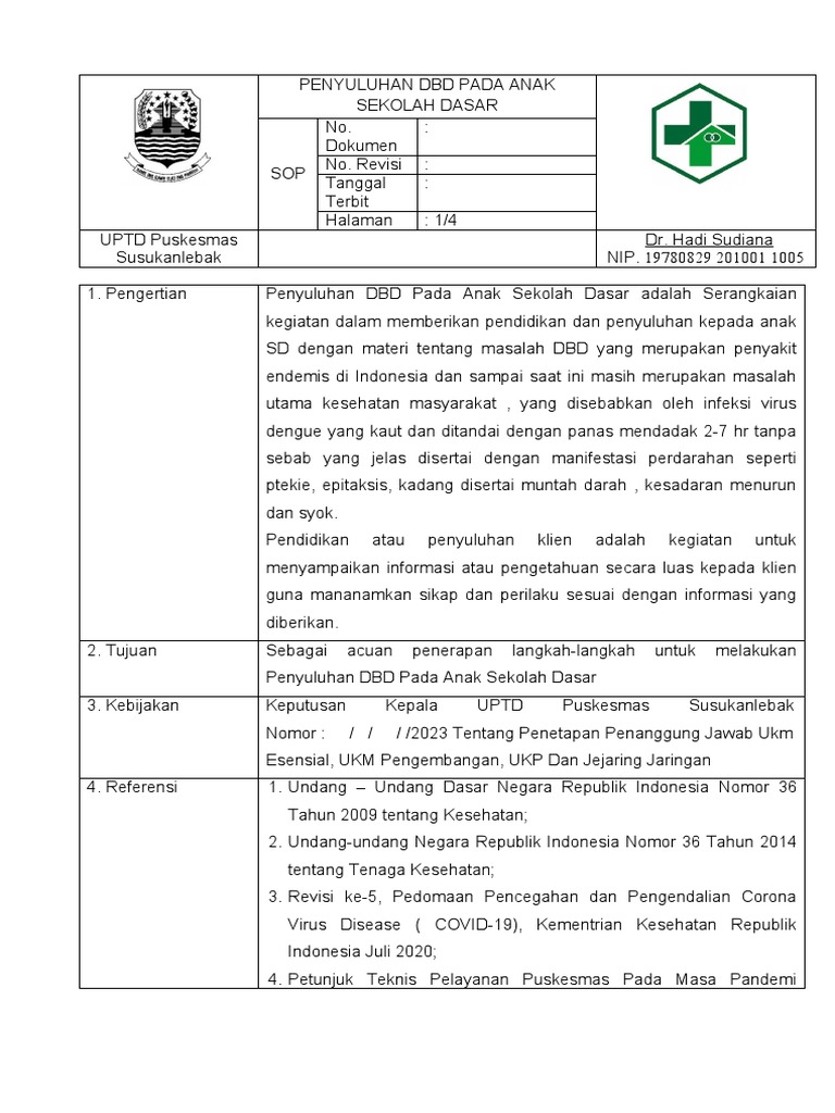 Sop Penyuluhan DBD Pada Anak Sekolah Dasar | PDF