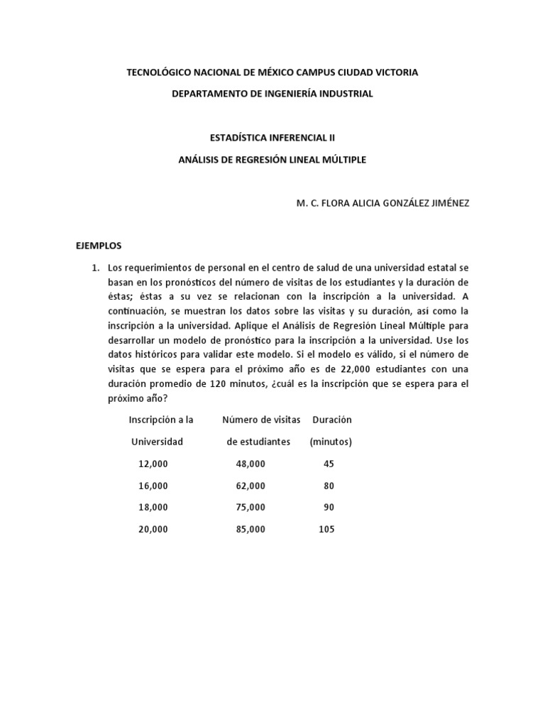 Ejemplos Regresión Lineal Múltiple Pdf Métodos Y Materiales De 8874