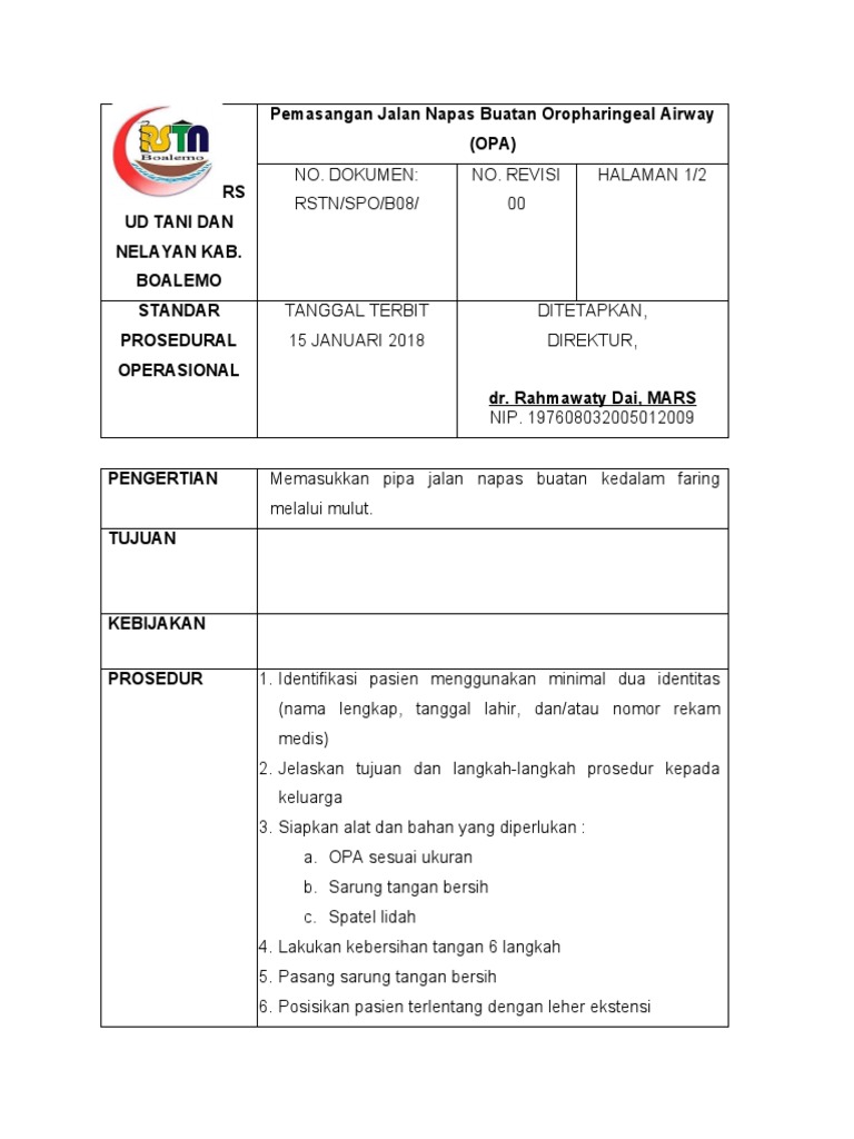Pemasangan OPA di RS Boalemo | PDF