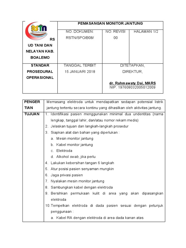Sop Pemasangan Monitor Jantung Revisi | PDF