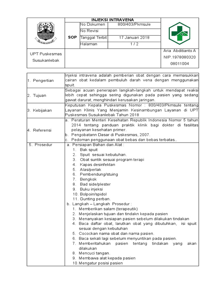Sop Injeksi Intravena | PDF