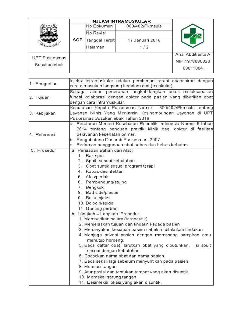SOP INJEKSI INTRAMUSKULAR | PDF