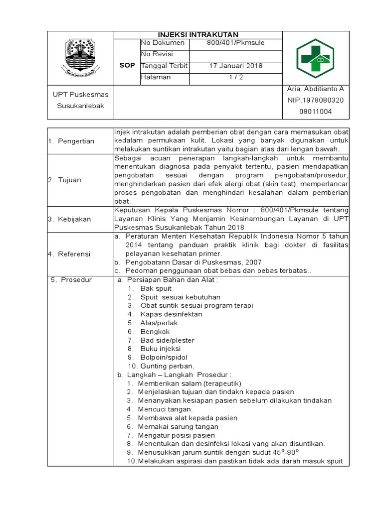 Sop Injeksi Intrakutan | PDF