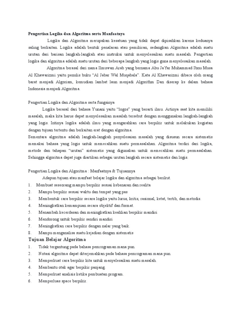 Pengertian Logika Dan Algoritma Serta Manfaatnya | PDF | Komputer Pengertian Logika Dan Algoritma Serta Manfaatnya | PDF | Komputer