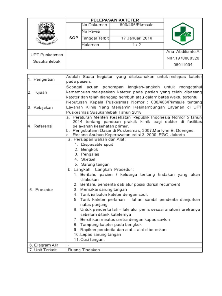 Sop Pelepasan Kateter | PDF
