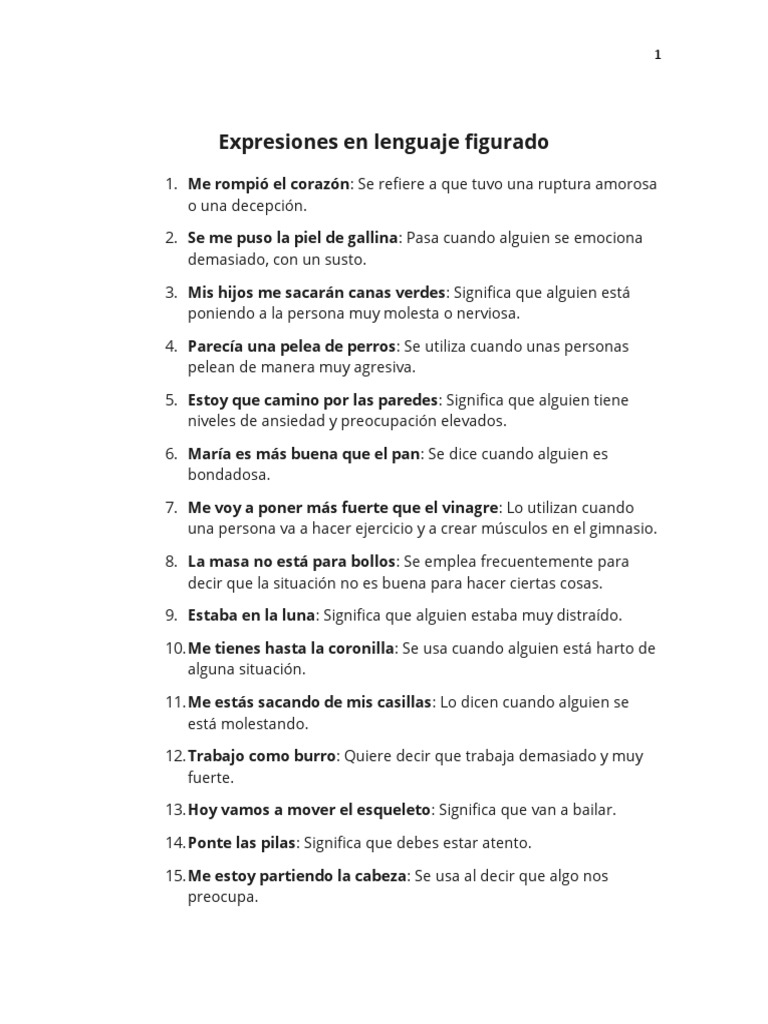 Expresiones en Lenguaje Figurado | PDF | Cocina, comidas y vino ...