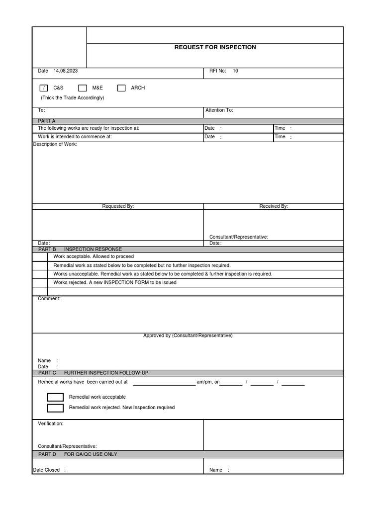 Request For Inspection Format | PDF | Business | Finance & Money Management