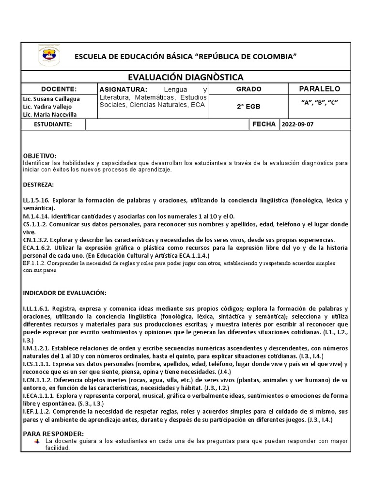 Modelo de Evaluacòn Diagnostica Historia | PDF