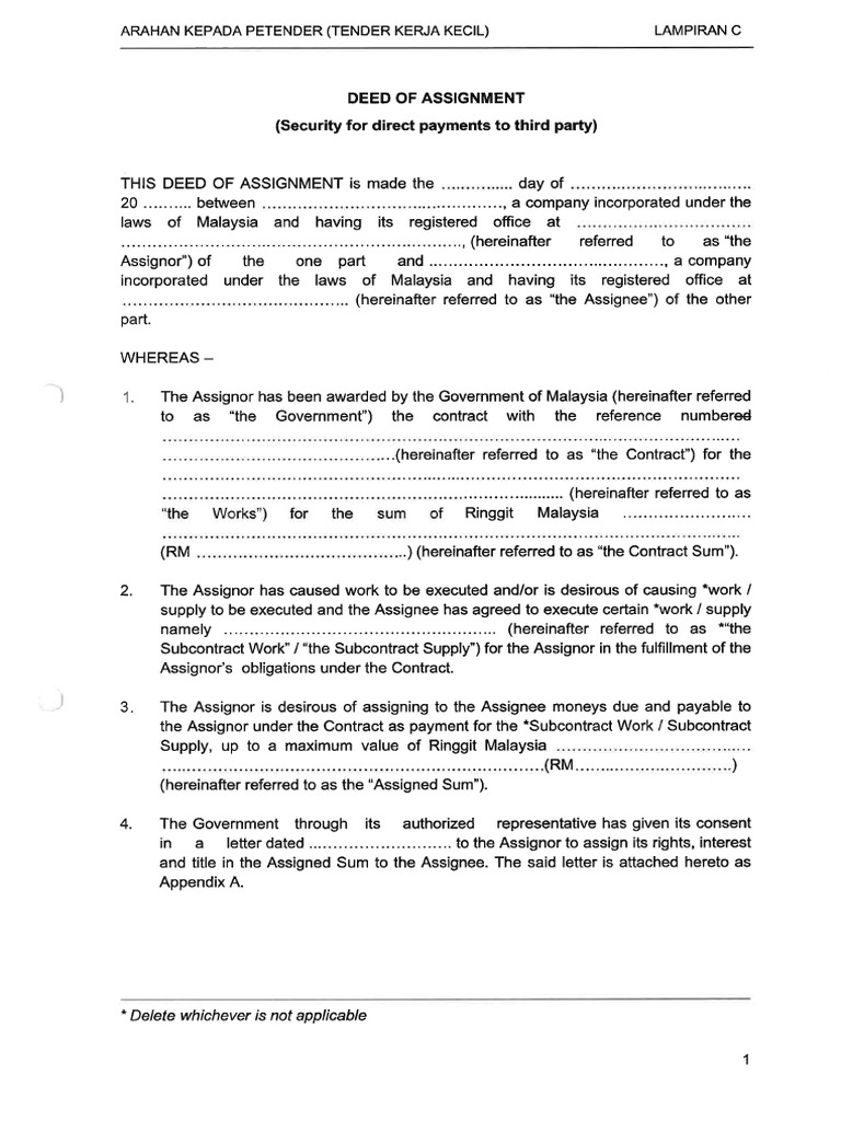 Deed of Assignment JKR Standard | PDF Deed of Assignment JKR Standard | PDF