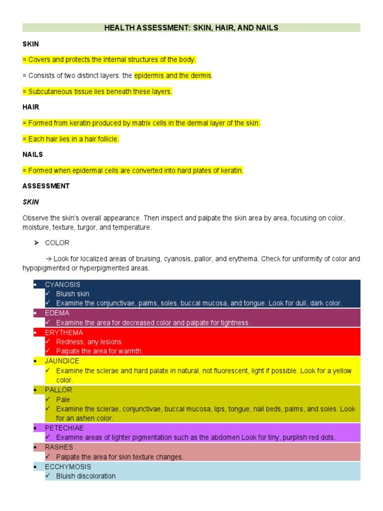 Health Assessment - Skin, Hair, Nails | PDF