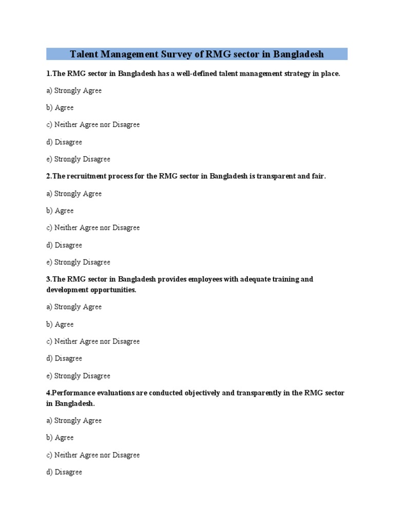 Talent Management Questionnaire in RMG of BD | PDF | Talent Management ...