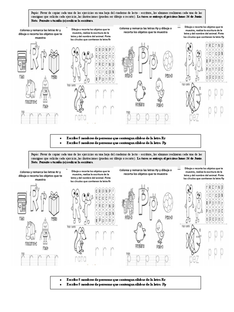 Actividades de Lectoescritura para R y P | PDF