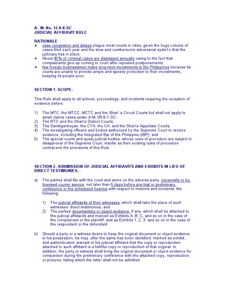 Judicial Affidavit Rule Summary | PDF | Affidavit | Witness