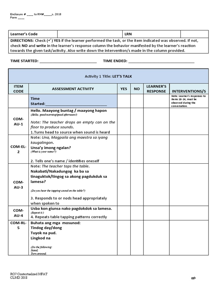 Learner Assessment Checklist | PDF