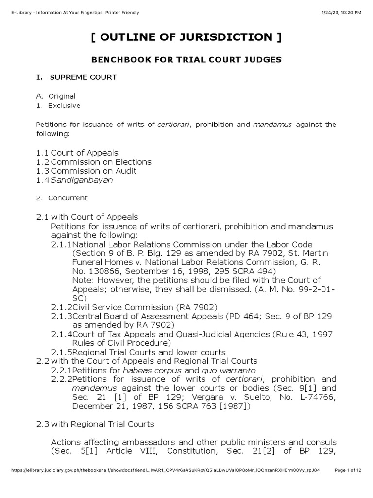 Outline of Jurisdiction | PDF | Public Law | Political Law