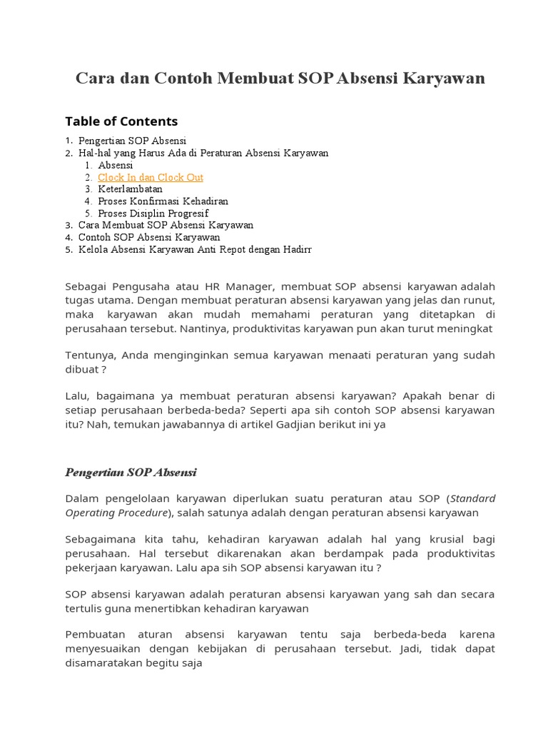 Contoh SOP Absen Pegawai | PDF | Karier & Perkembangan | Bisnis