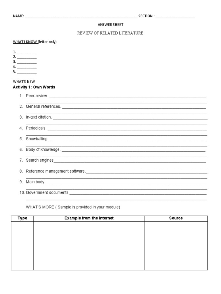 Answer Sheet RRL | Download Free PDF | Science