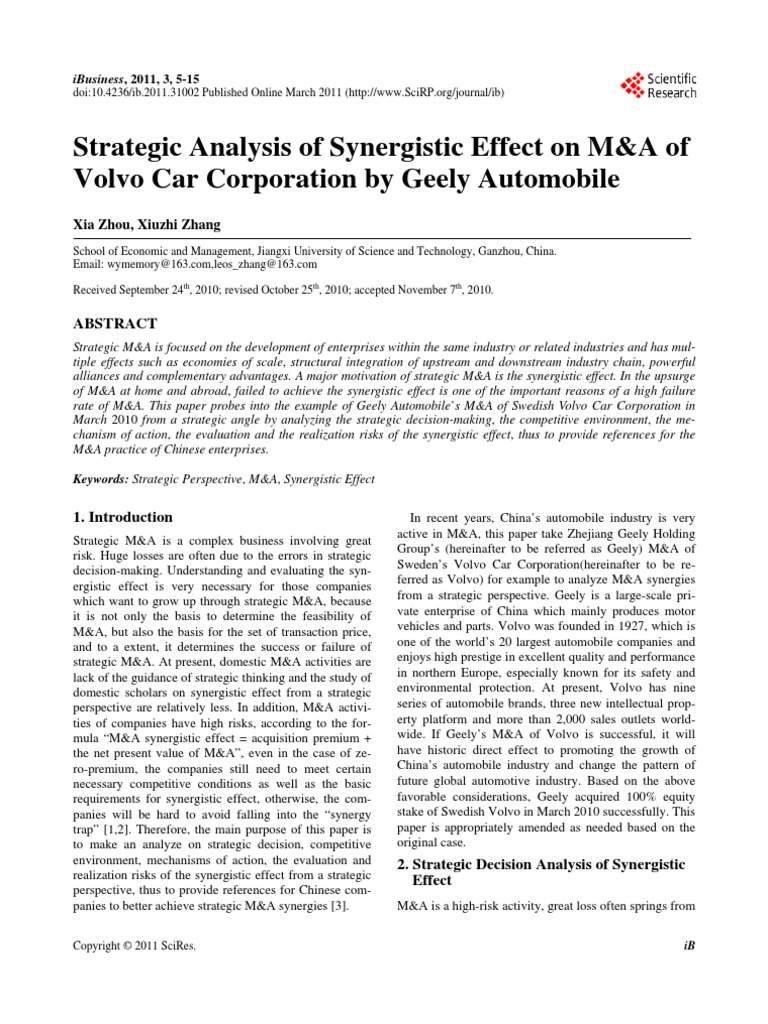 Strategic Analysis of Synergistic Effect On M&A of Volvo Car ...