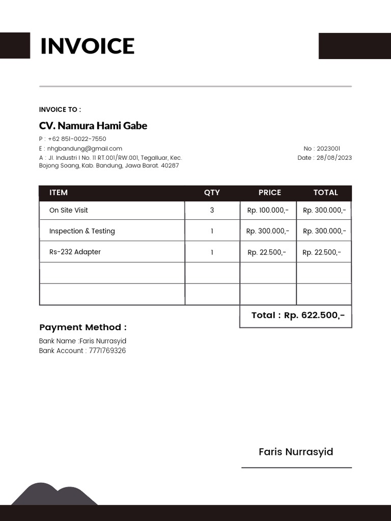 Invoice Inspeksi Dan Tes Mesin Deflashing | PDF