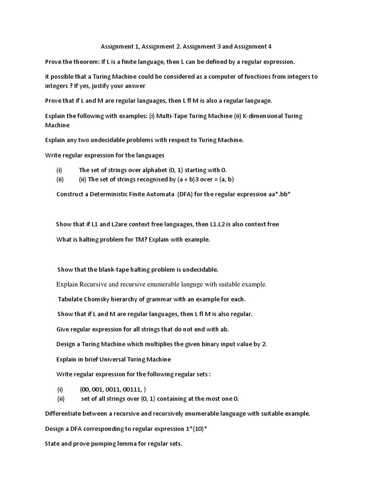 Automata Theory Assignment | PDF Automata Theory Assignment | PDF