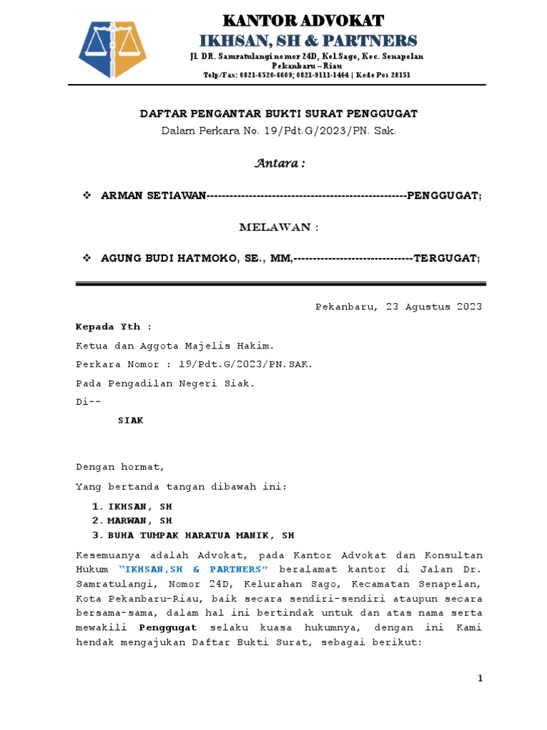 Daftar Bukti Surat Arman Perkara No 19 PN Siak | PDF