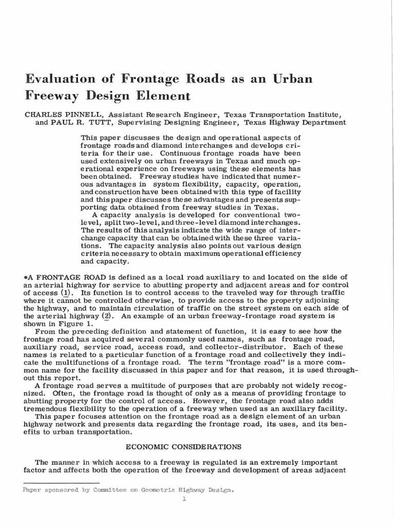 Evaluation of Frontage Roads As An Urban Freeway Design Element | PDF ...