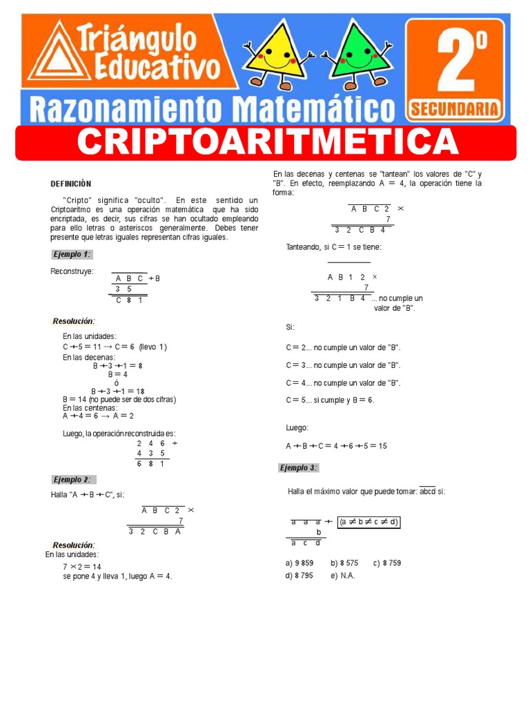 Criptoaritmetica para Segundo Grado de Secundaria | PDF | Matemáticas | Aritmética