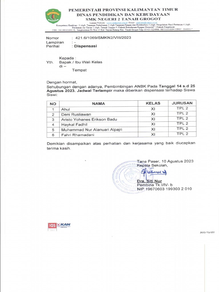 Dispensasi XI TPL 2 | PDF