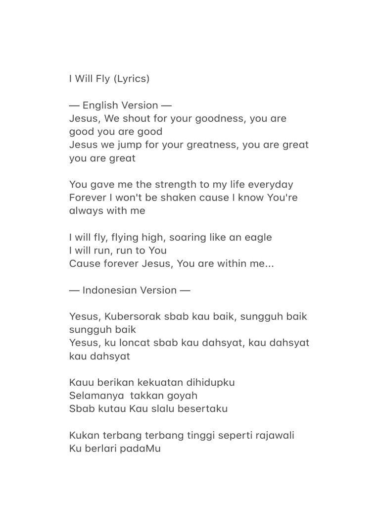 I Will Fly (Lyrics) | PDF