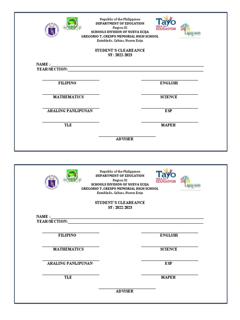 Students Clearance Pdf Philippines Southeast Asia