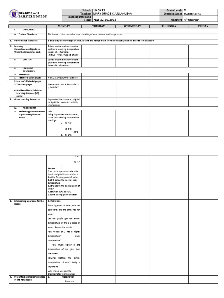 Grade 5 DLL Math 5 q4 Week 6 | PDF