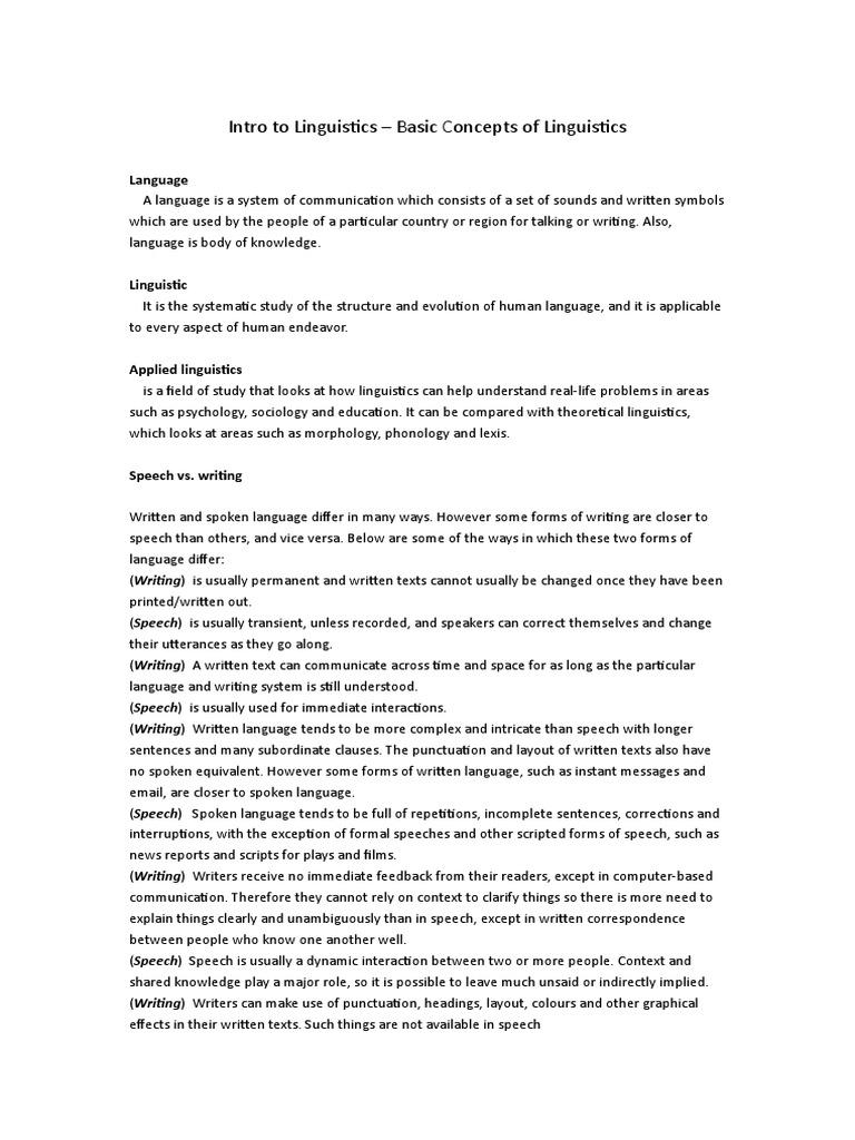 Intro To Linguistics | PDF | Linguistics | Speech