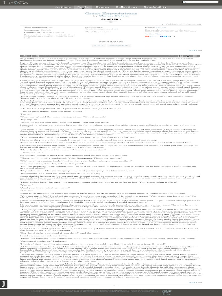 Chapter 1 Great Expectations Charles Dickens Lit2Go ETC | PDF | Great ...