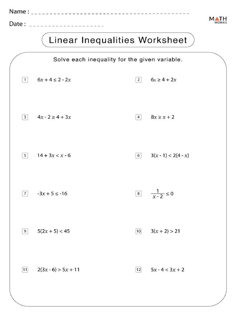 Linear Inequalities Worksheet | PDF