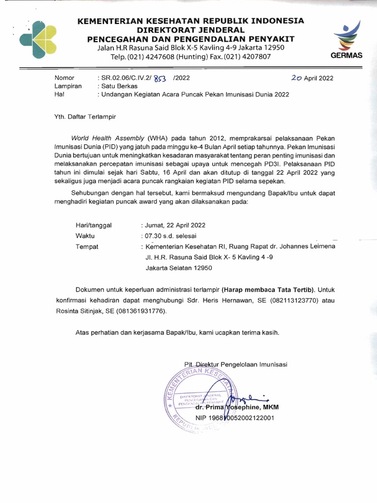 Undangan Acara Puncak Imunisasi 2022 | PDF