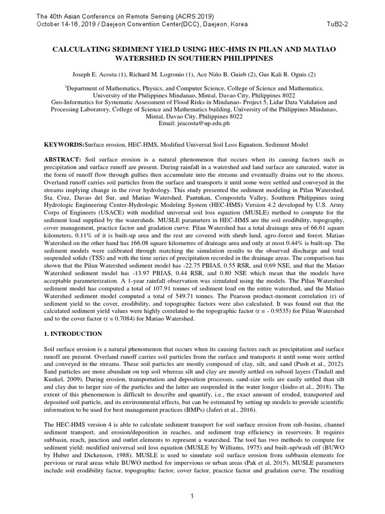HEC HMS Sediment Yield | PDF