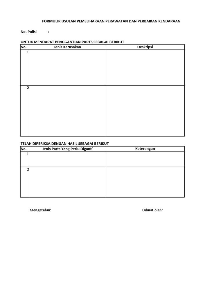 Form Penggantian Sparepart | PDF