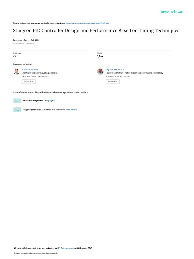 Studyon PIDController Designand Performance Basedon Tuning Techniques | PDF