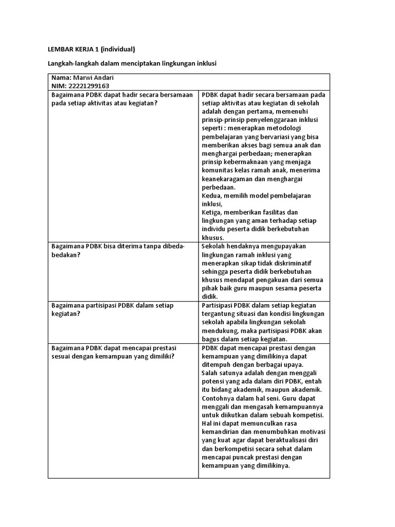 Inklusi T1 - LK 1 Eksplorasi Konsep | PDF | Kesehatan Holistik